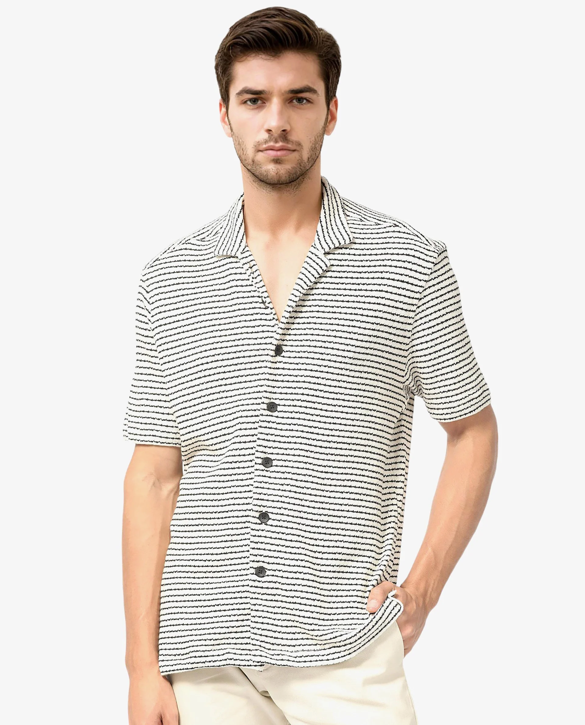 Rare Rabbit Men's Puller Off White Cotton Striped Print Regular Fit ...